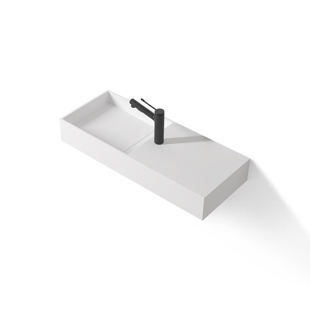 KT-W912 Custom Made Solid Surface Wall Mount Vessel Sink With Counter Space