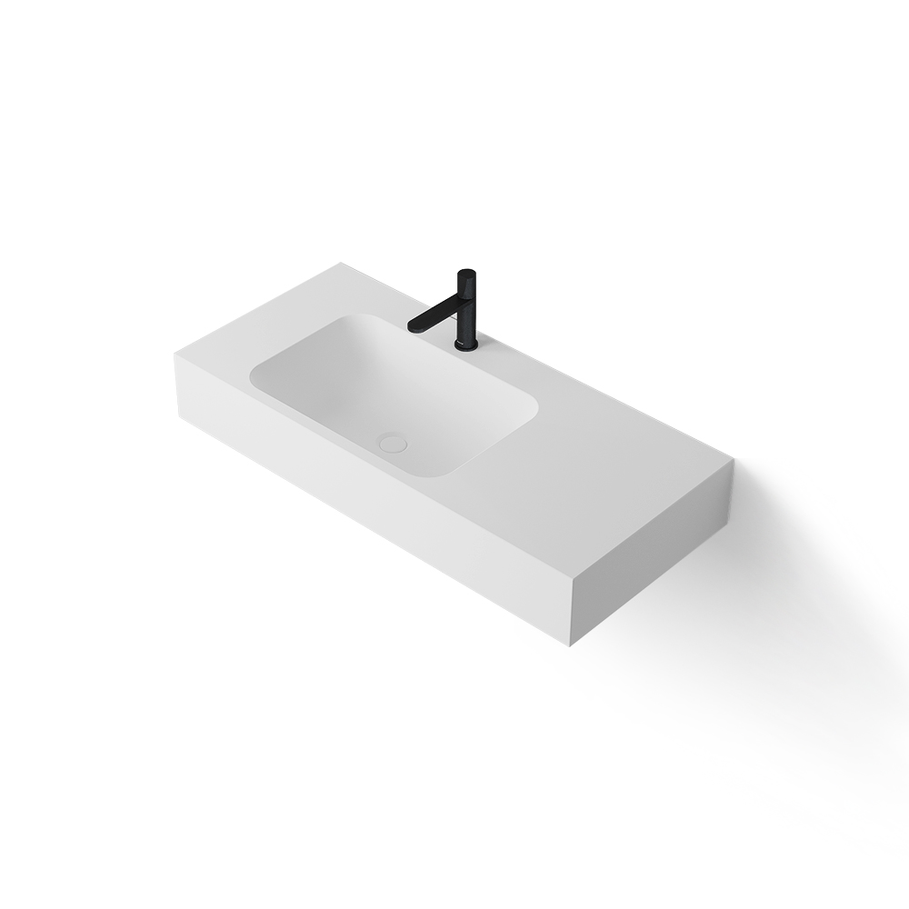 KT-W918 Solid Surface Wall-hung Integrated Sink Left Side Sink With Counter
