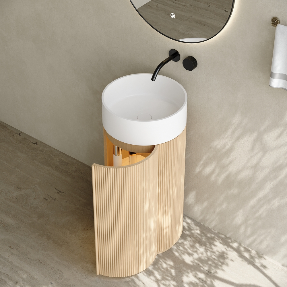 6407 Solid Wood Storage Solid Surface Pedestal Basin