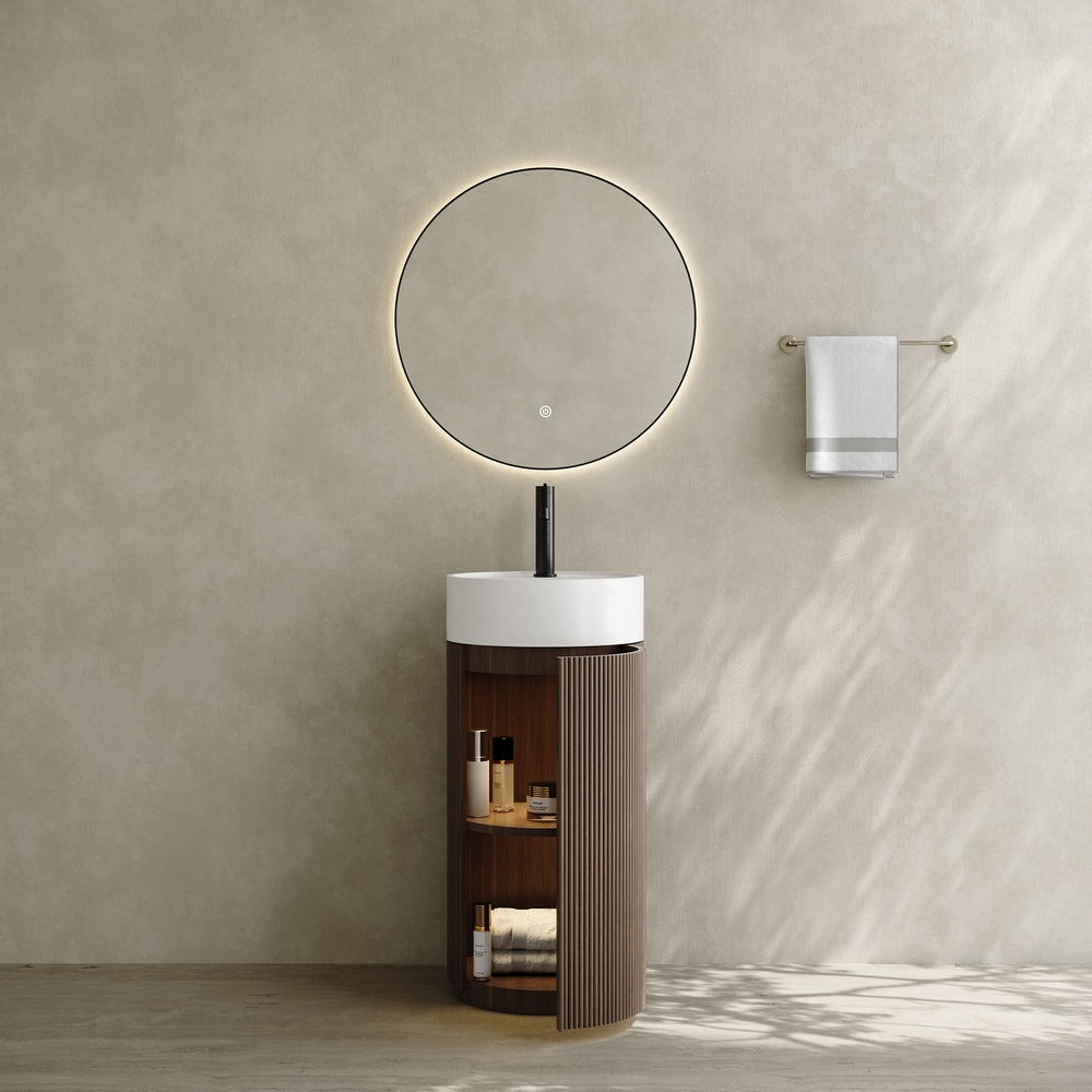 Model 6408 Solid Wood Storage Pedestal Basin with Solid Surface Sink