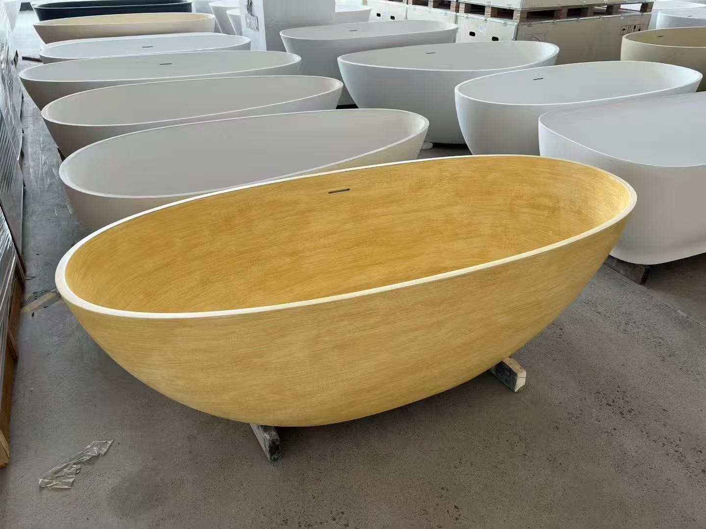 oval shape wooden grain solid surface baths