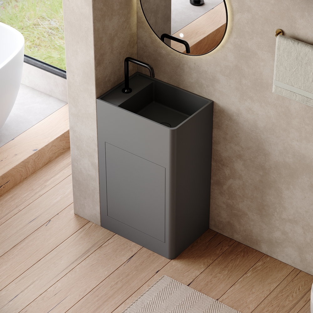 KT-6531 Solid Surface Pedestal Basin with Storage