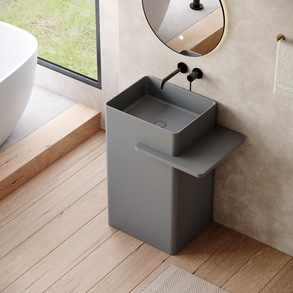 KT-6550 Solid Surface Pedestal Basin with Single-Side Countertop