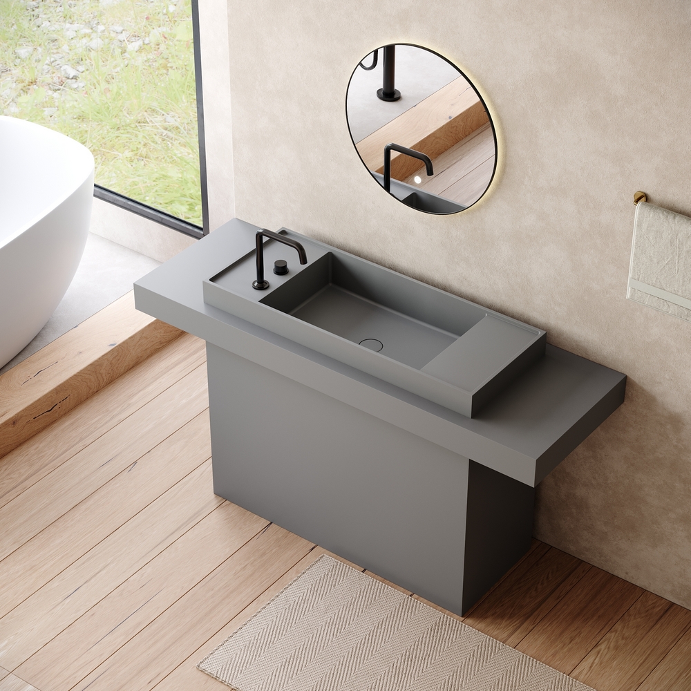 KT-6558 Rectangular Basin with Double Wide Side Countertops Solid ...